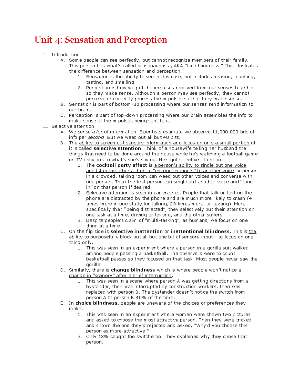 Myers sensation and Perception notes - Unit 4: Sensation and Perception ...