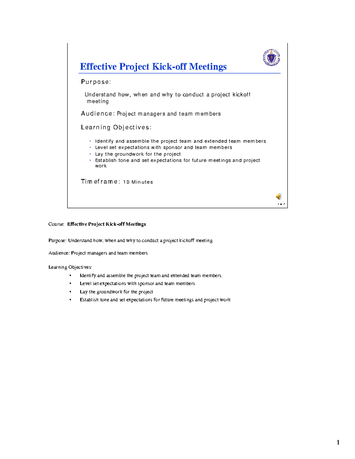 Effective Project Kick-off Meetings - 1of 7 Effective Project Kick-off ...