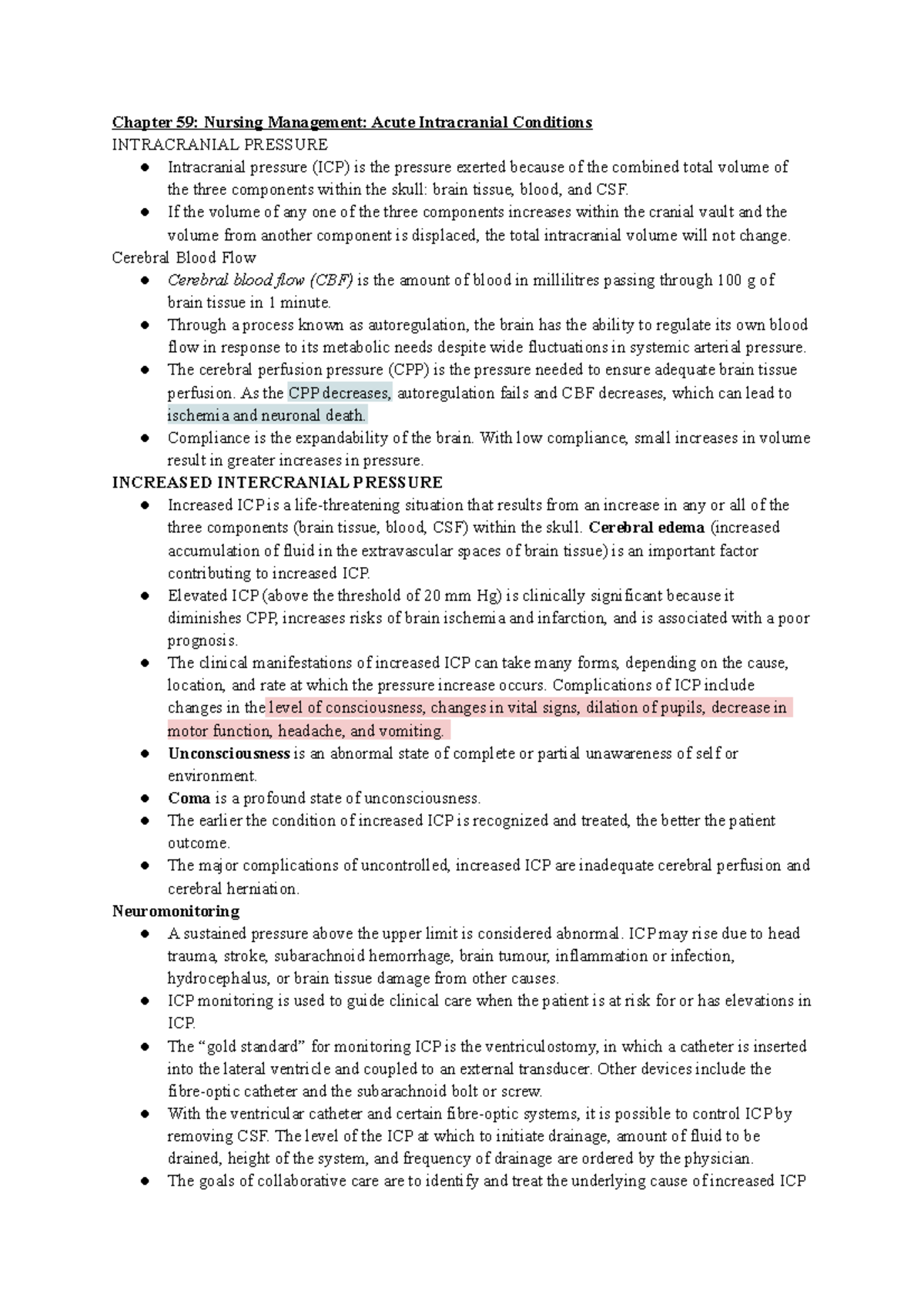 Nuero - chapter review - Chapter 59: Nursing Management: Acute ...