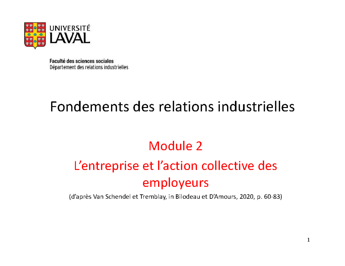 Note syndicalisme module 1 pdf - Fondements des relations industrielles Module 2 L’entreprise et ...