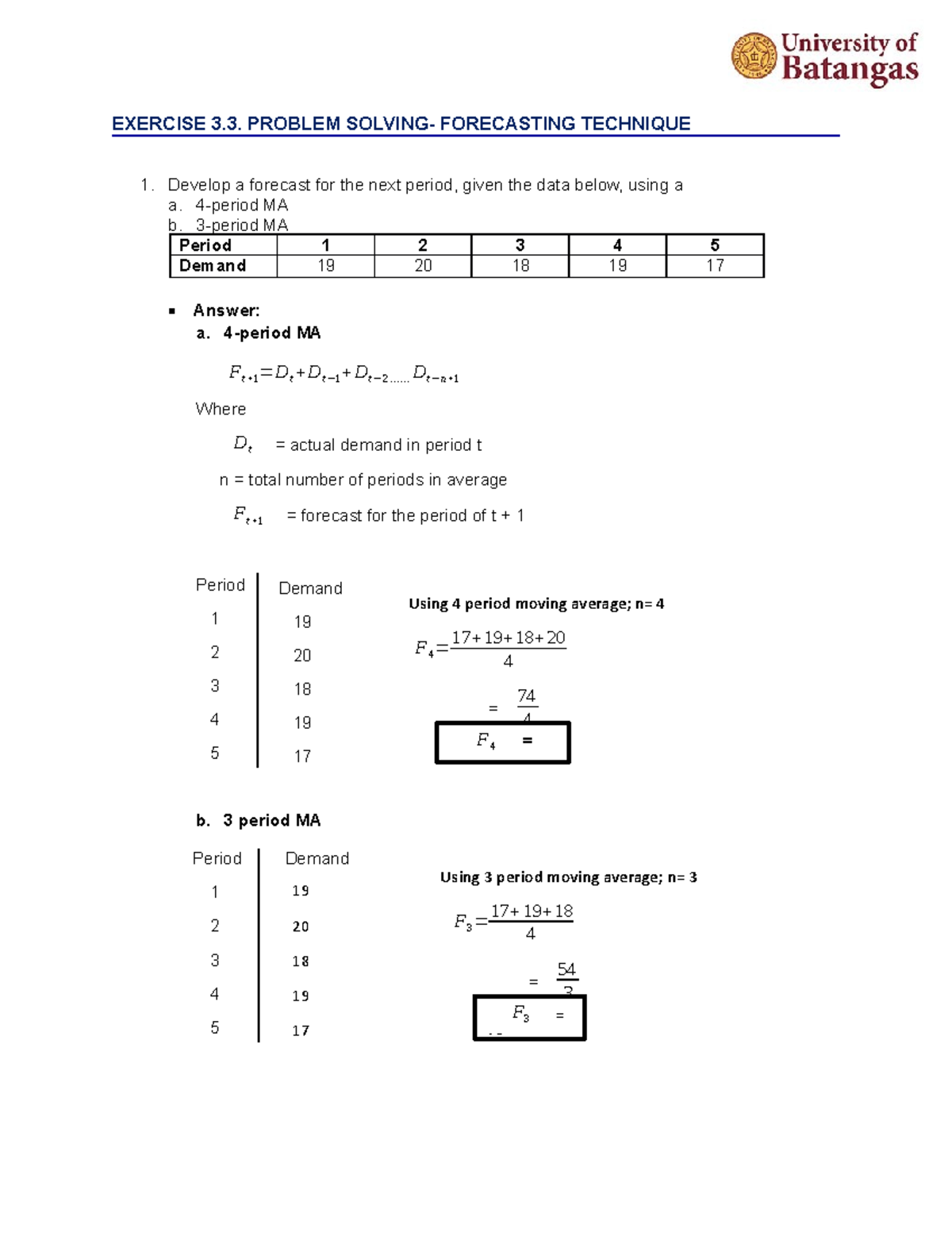 Problem Solving Forecasting Technique Exercise 3 Problem Solving