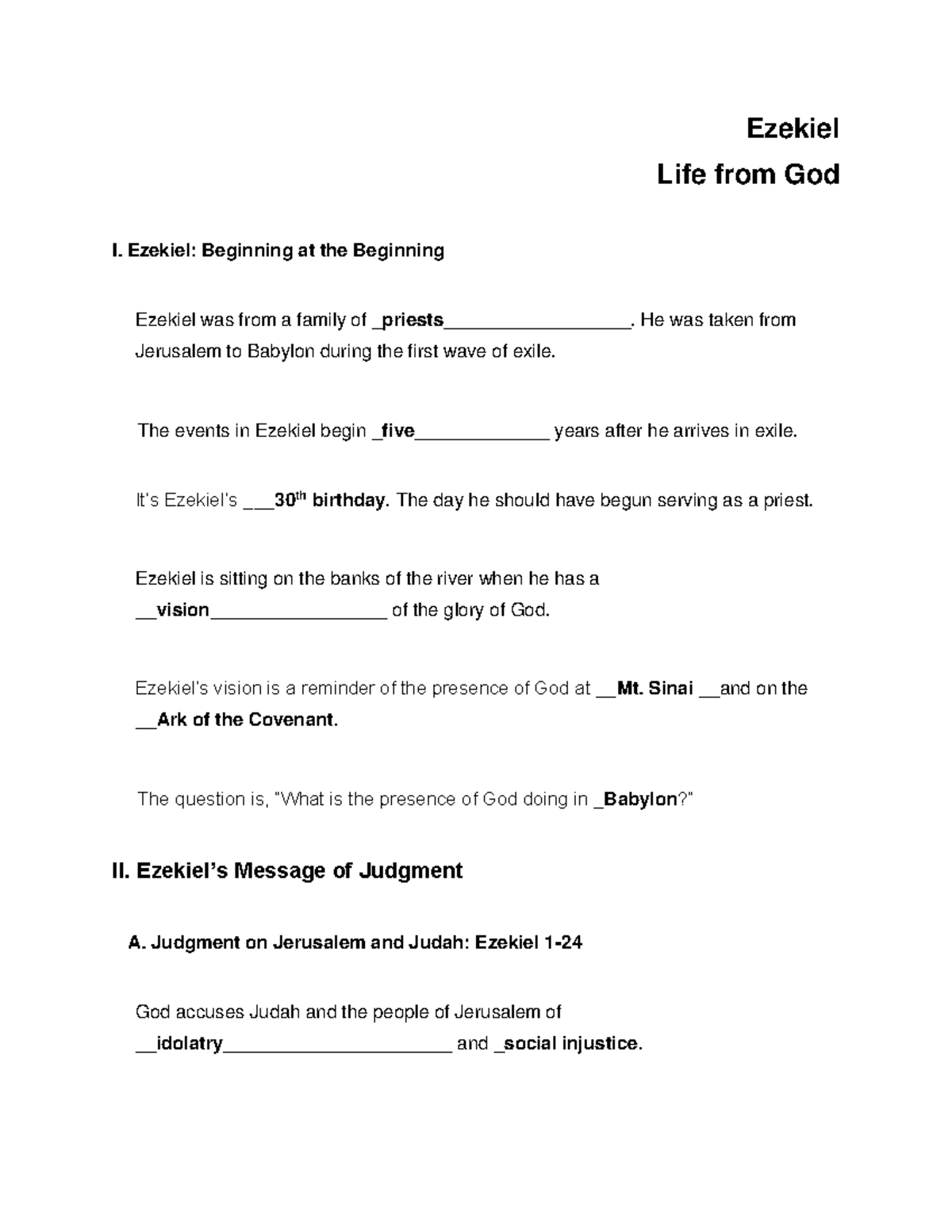 Ezekiel BIBL105 Notes - Ezekiel Life from God I. Ezekiel: Beginning at ...