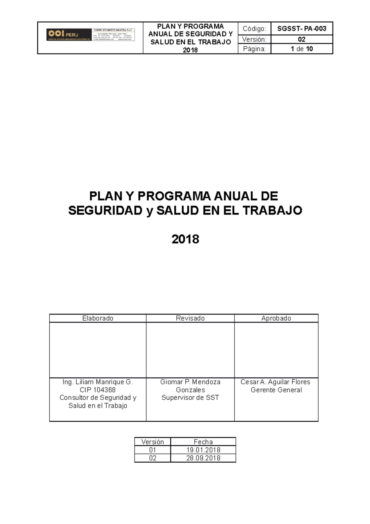 Plan Anual SST 2018 - planes de seguridad y salud en el trabajo - PLAN Y PROGRAMA ANUAL DE ...