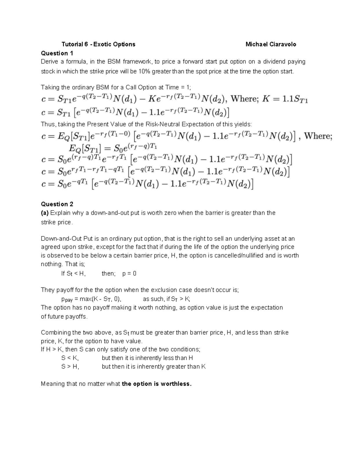 Tutorial 6 - Exotic Options Solution - Tutorial 6 - Exotic Options ...