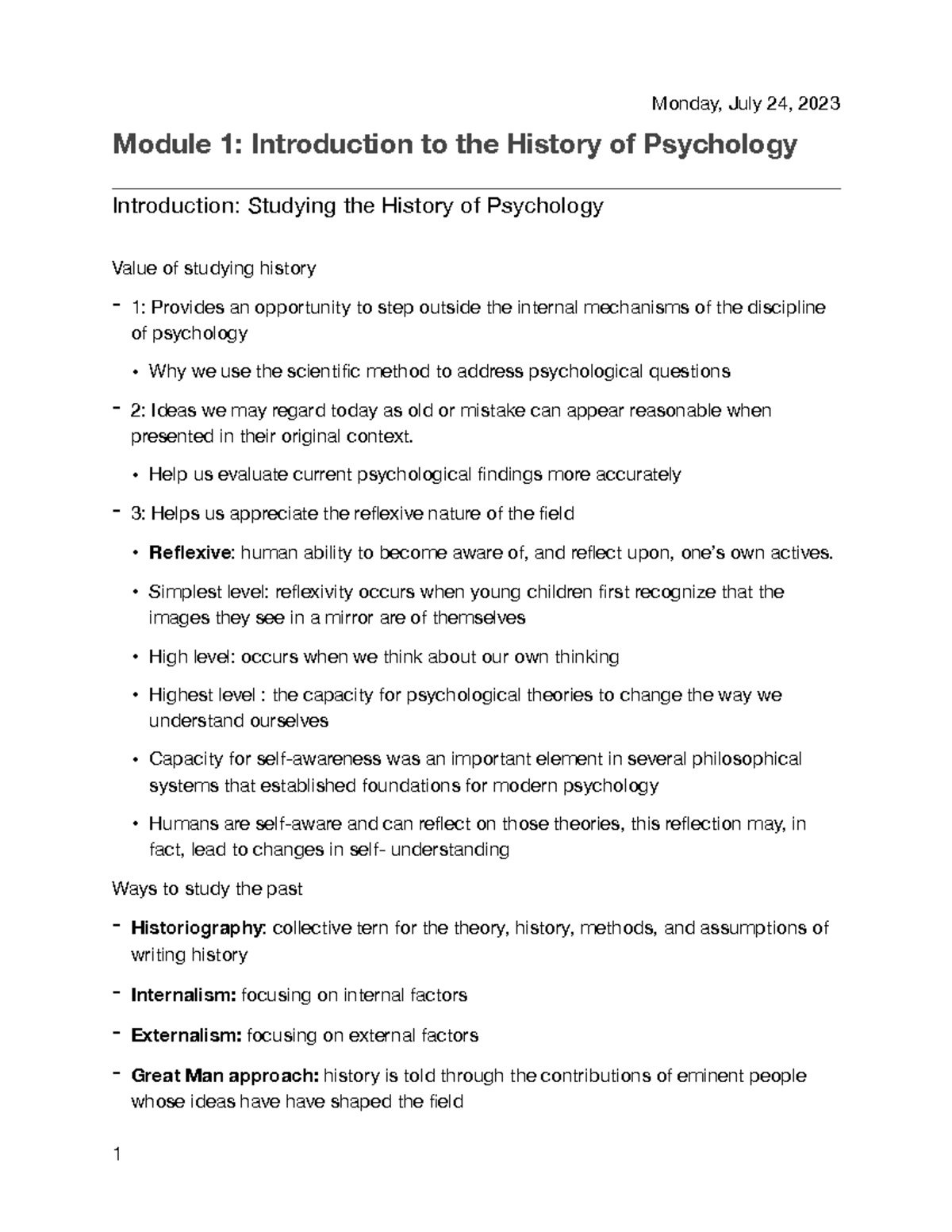PSYC 397 - Exam Notes PDF - Module 1: Introduction to the History of ...