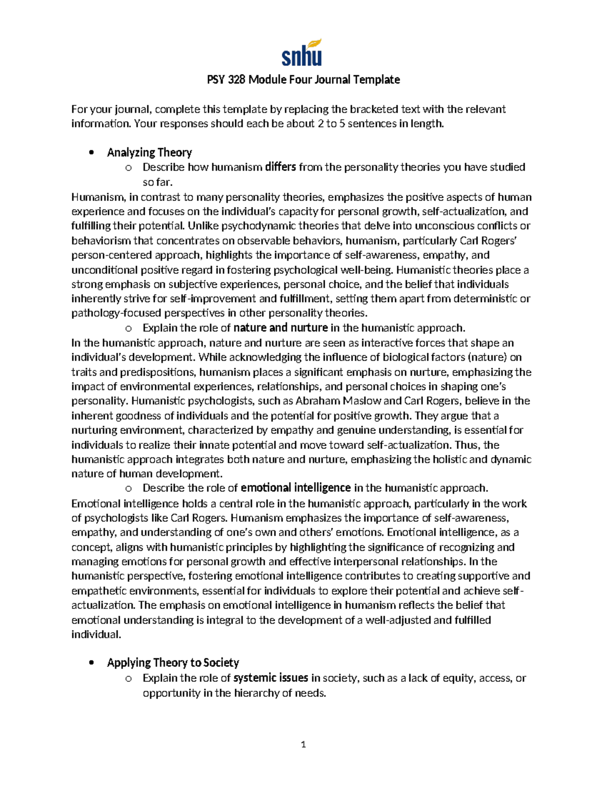 PSY 328 Module Four Journal - Your responses should each be about 2 to ...