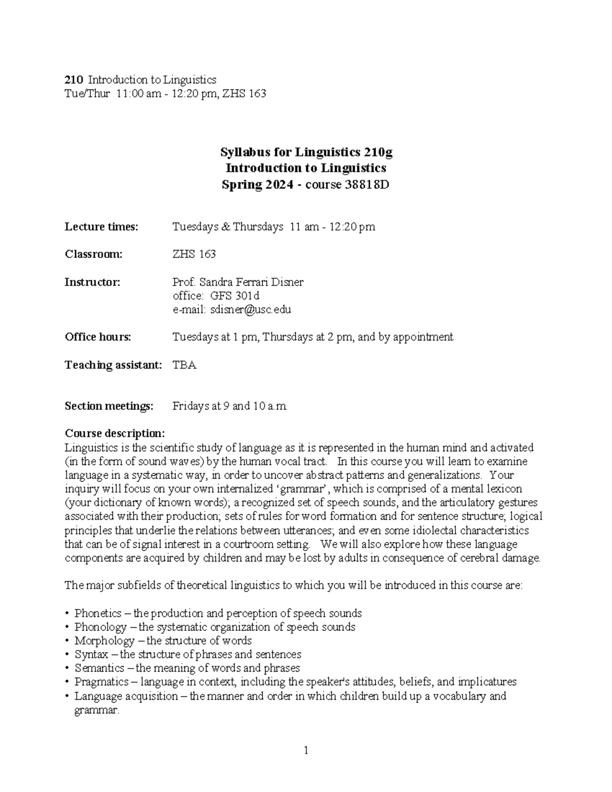 210 Syllabus Spring 2024 Ling 210 Revised - 210 Introduction to ...