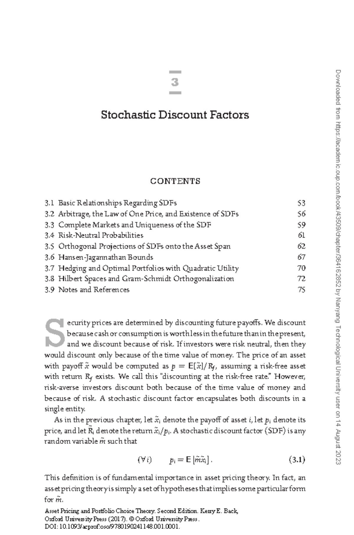 Chapter-3 - Readings - 3 Stochastic Discount Factors CONTENTS 3 Basic ...