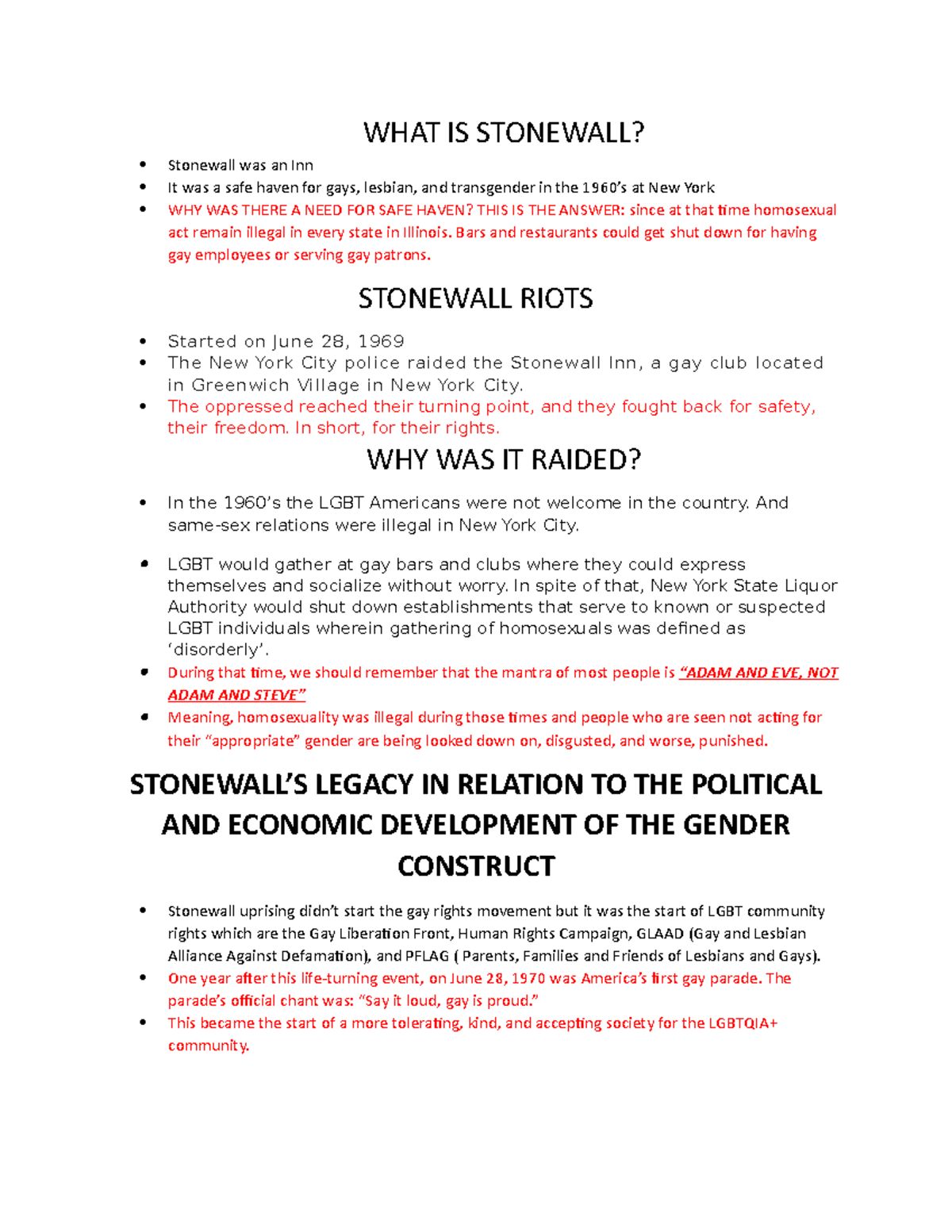 Stonewall Riots ORAL Presentation Summary - WHAT IS STONEWALL ...