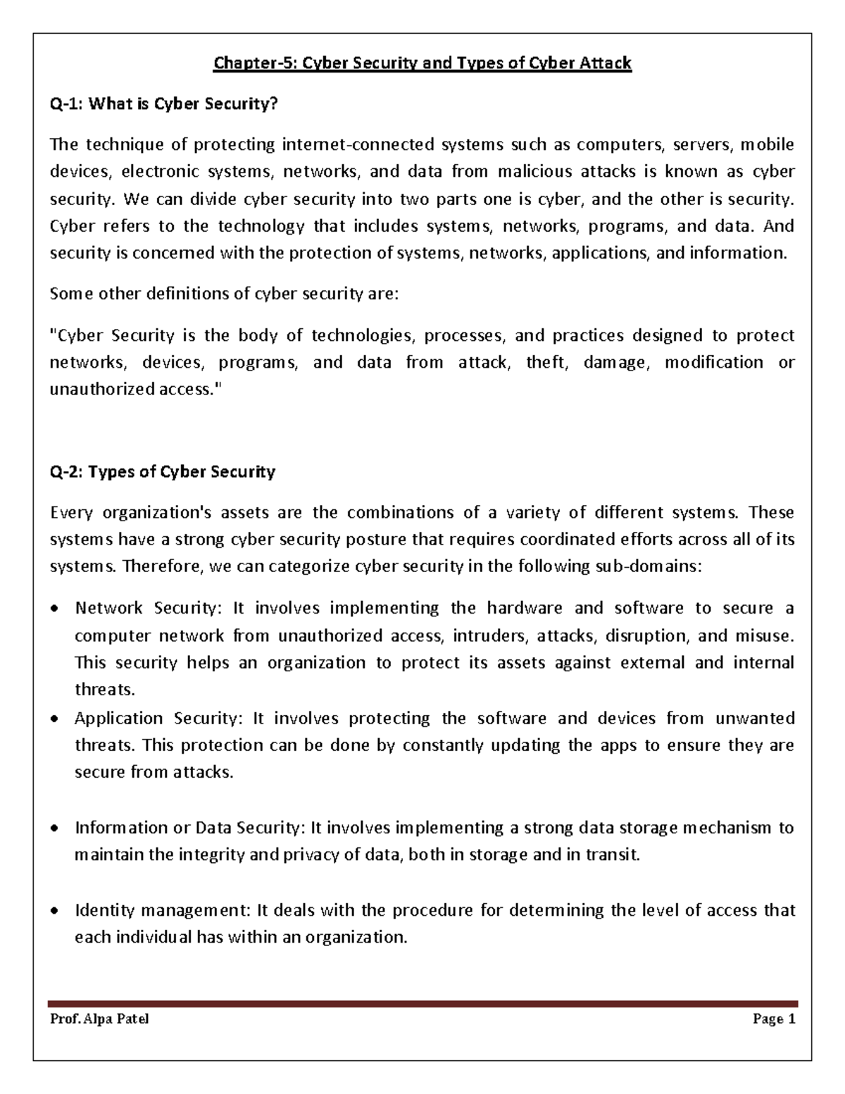 DF Chp-5 - Chapter-5: Cyber Security and Types of Cyber Attack Q-1 ...