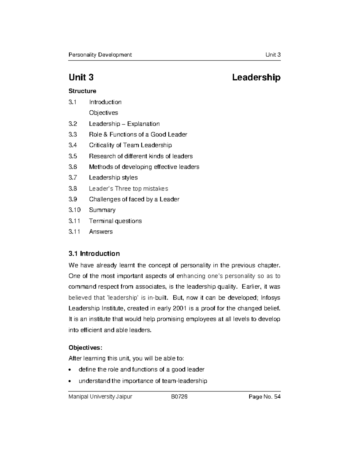 Unit 03 - Leadership - Unit 3 Leadership Structure 3 Introduction ...