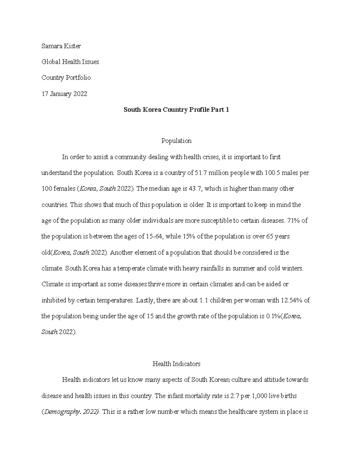 Country Portfolio Part 1 - Samara Kister Global Health Issues Country ...