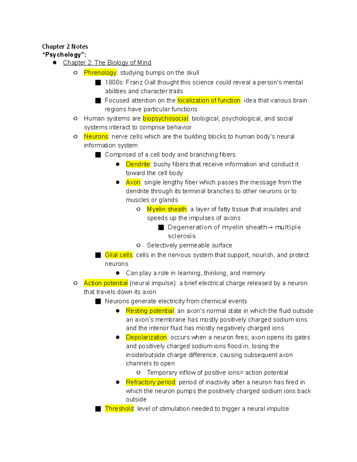 Chapter 2 Notes PSYC 001 - Chapter 2 Notes “Psychology”: Chapter 2: The ...