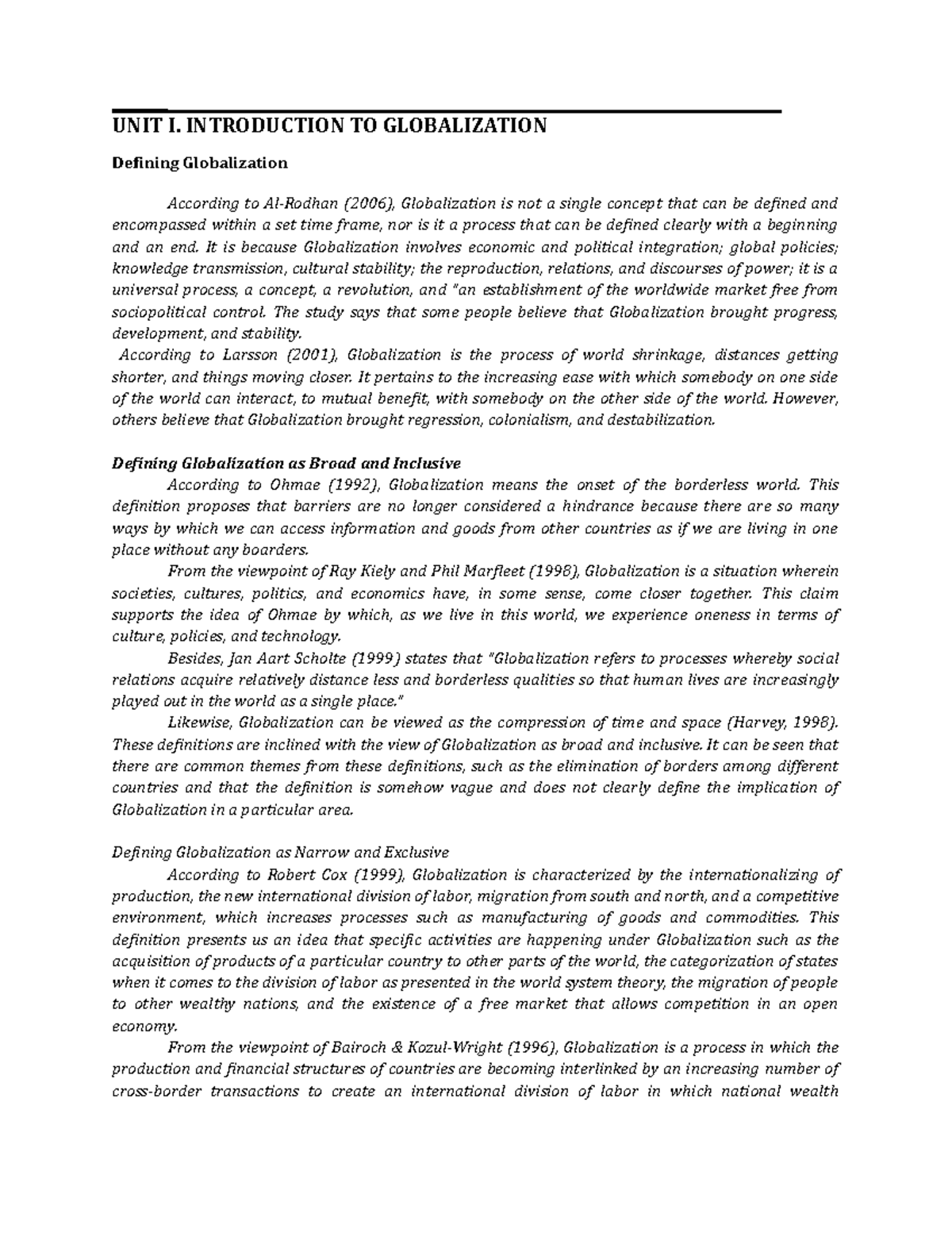 GE 3 Contemporary World - UNIT I. INTRODUCTION TO GLOBALIZATION ...