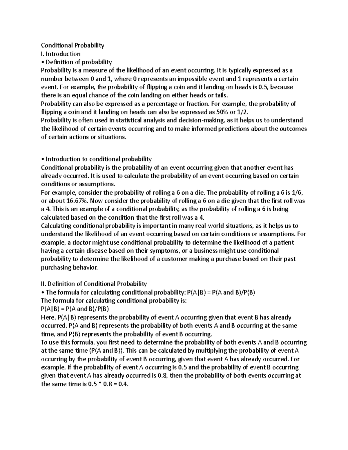 Conditional Probability - Introduction Definition of probability ...