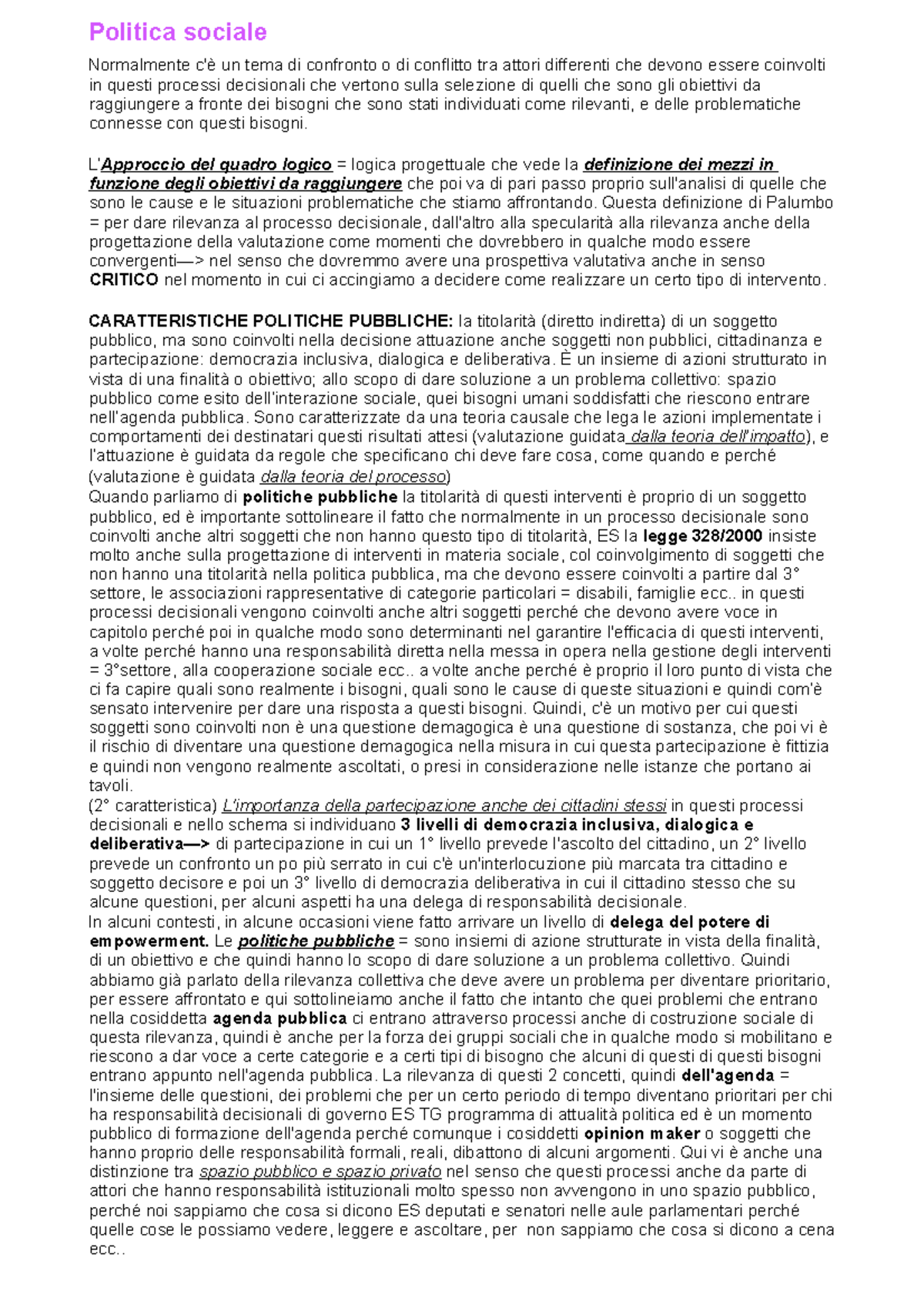 Appunti WORD Politica sociale (1).pdf - Politica sociale Normalmente c ...