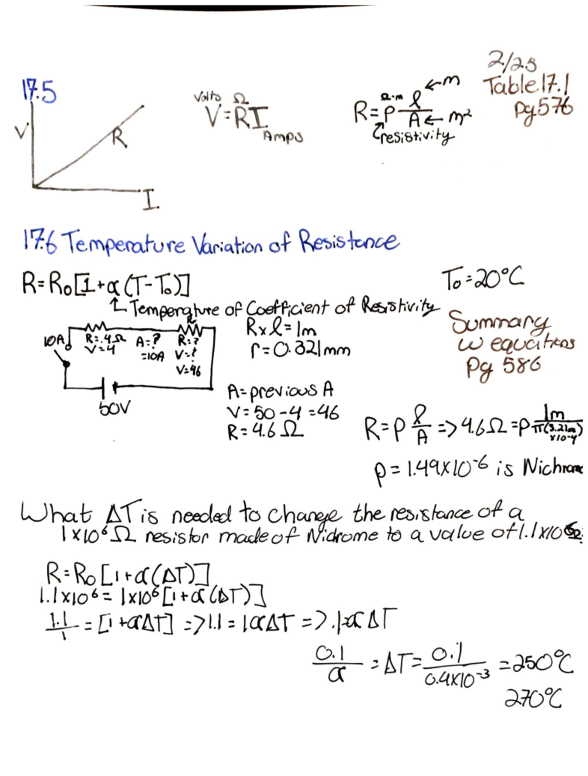 Ch.17 Notes - 2/ 17. Volis s VERI Amps am Table 17. R=P hem 'l ...