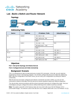 Completed 13.2.6 Packet Tracer - Verify IPv4 and IPv6 Addressing ...