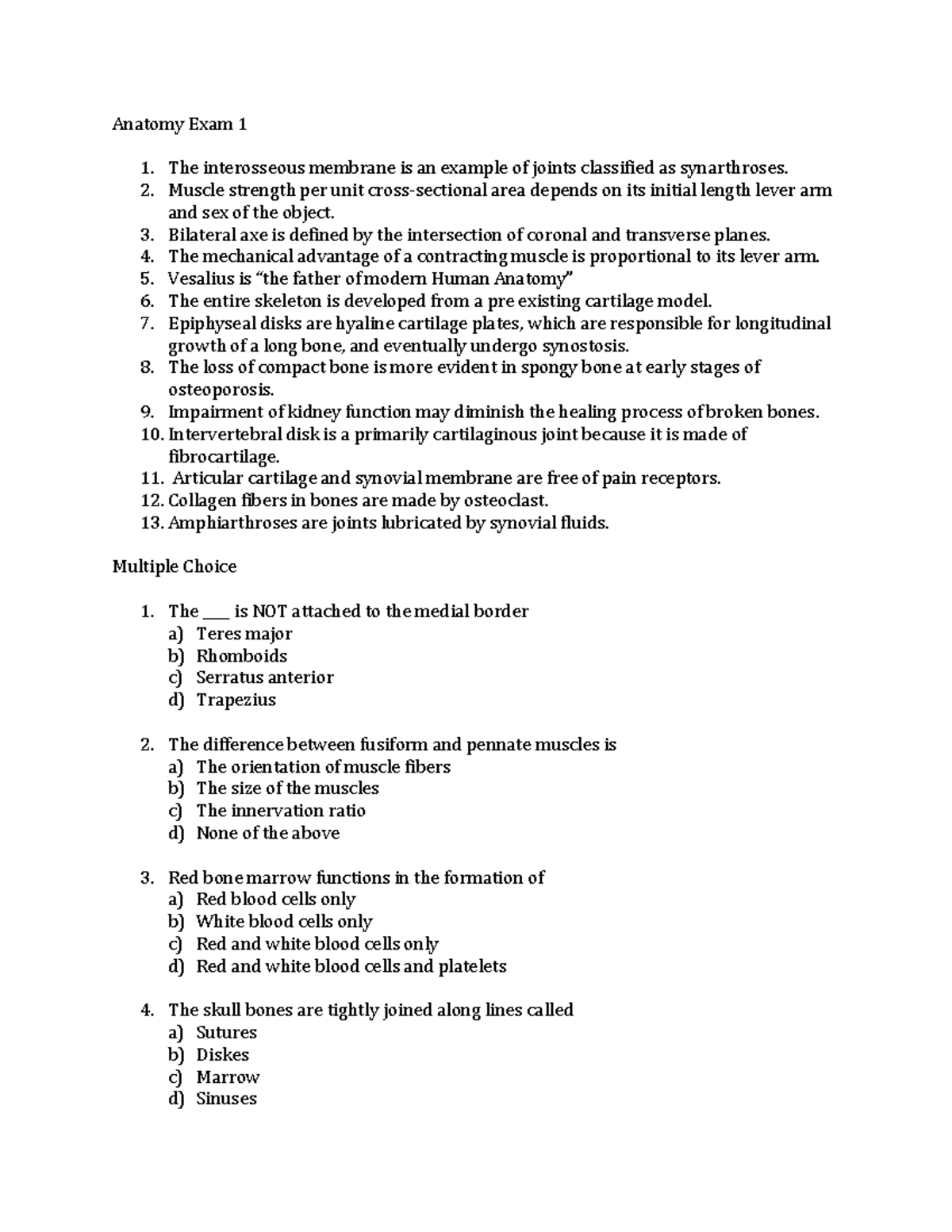 Anatomy 2 LAB - corse work - Anatomy Exam 1 The interosseous membrane ...