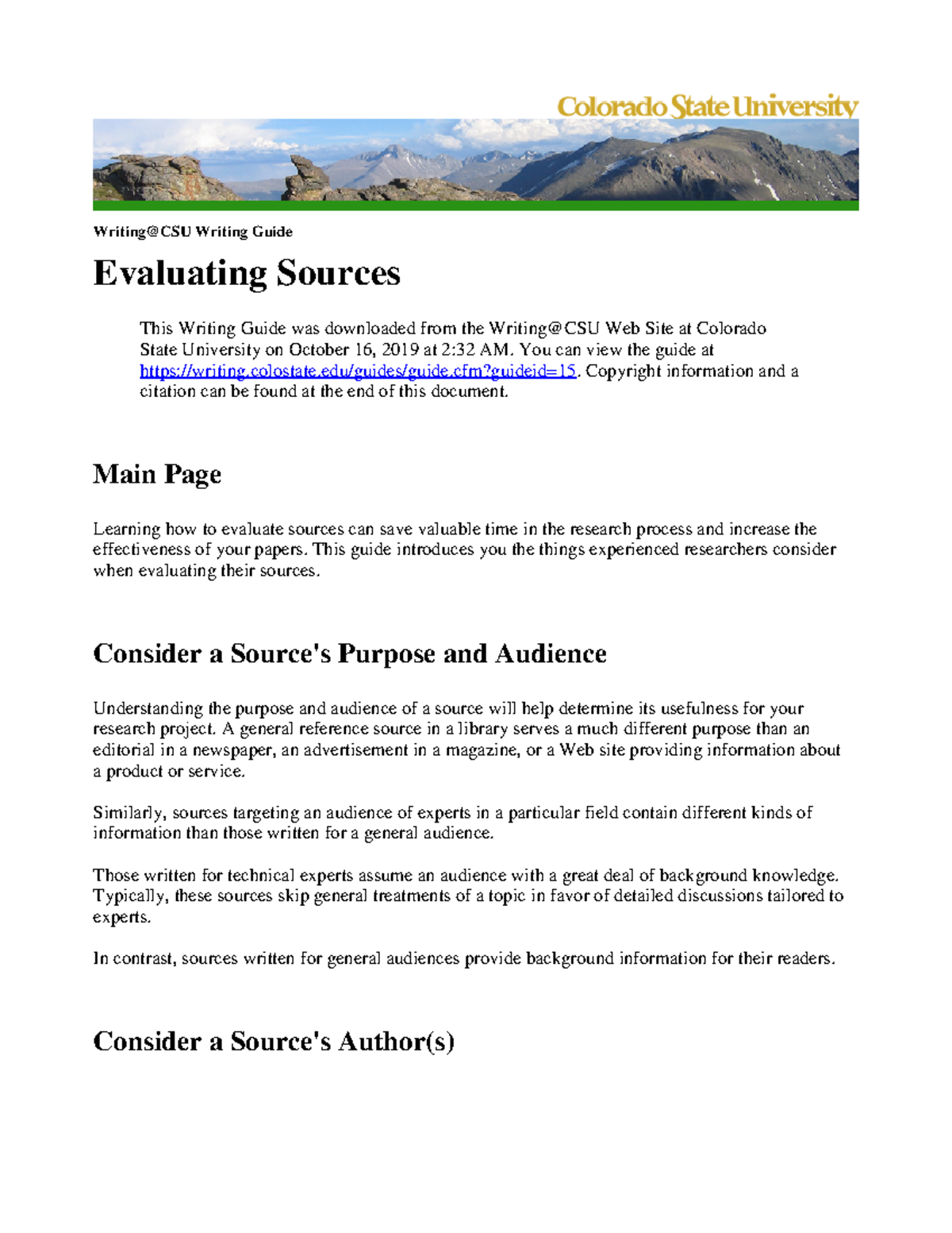 Evaluating Sources - Writing@CSU Writing Guide Evaluating Sources This ...