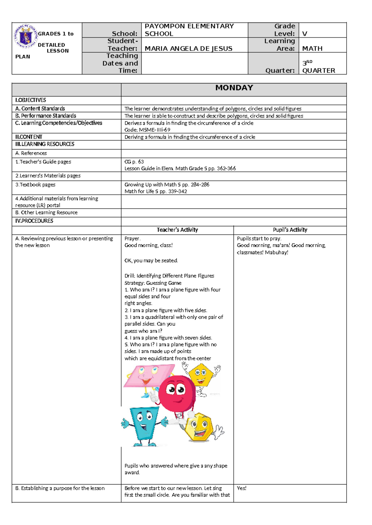 Math 5 demo lp - lesson plan - GRADES 1 to 12 DETAILED LESSON PLAN ...