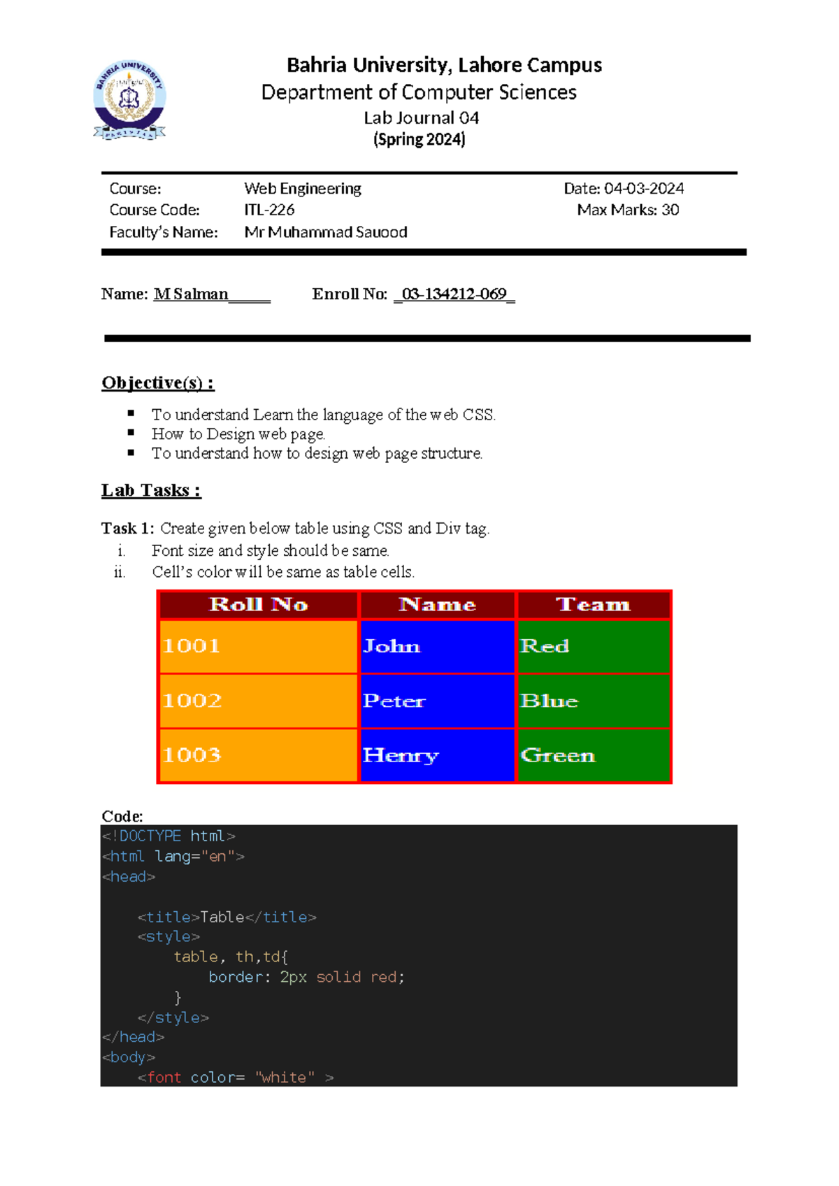 Web leb journal 4 - Bahria University, Lahore Campus Department of ...