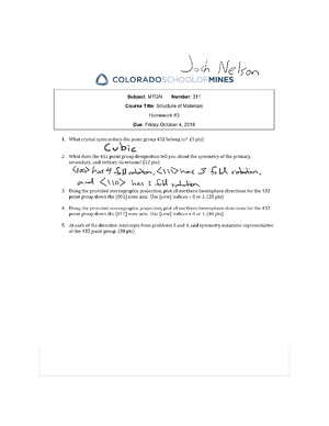CSM Mines MTGN 311 Structures of Materials XRD Lab Report - Josh Nelson ...