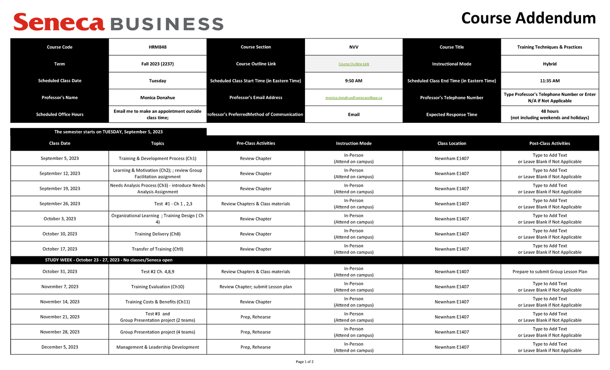 HRM848 NVV Fall2023V1 Addendum - Course Addendum Course Code HRM848 ...