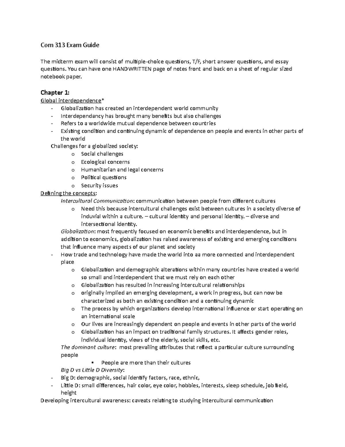 Study Guide Exam 1 - Com 313 Exam Guide The midterm exam will consist ...