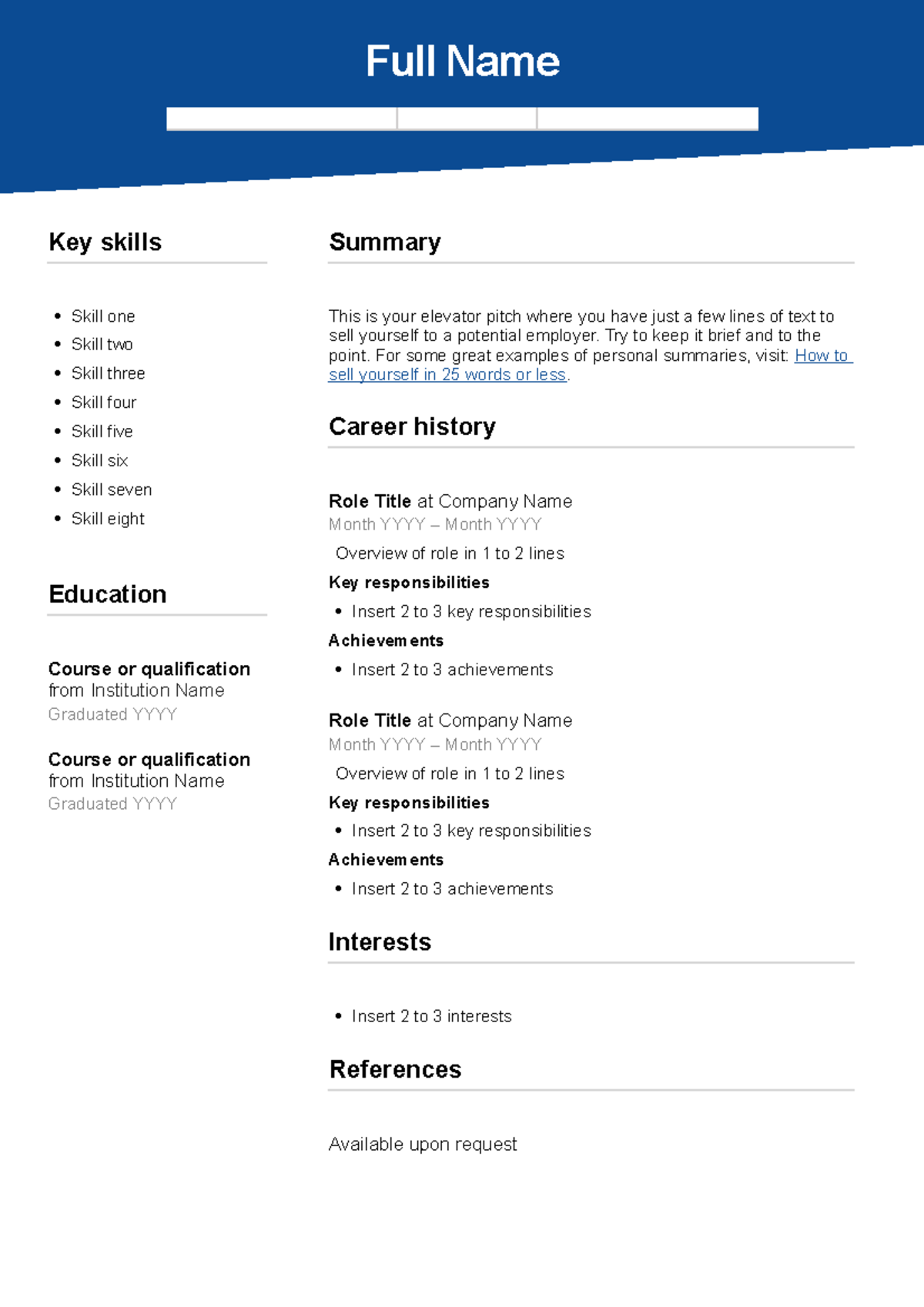 SEEK-resume-template-1 - Full Name emailaddress@domain 0000 000 000 ...