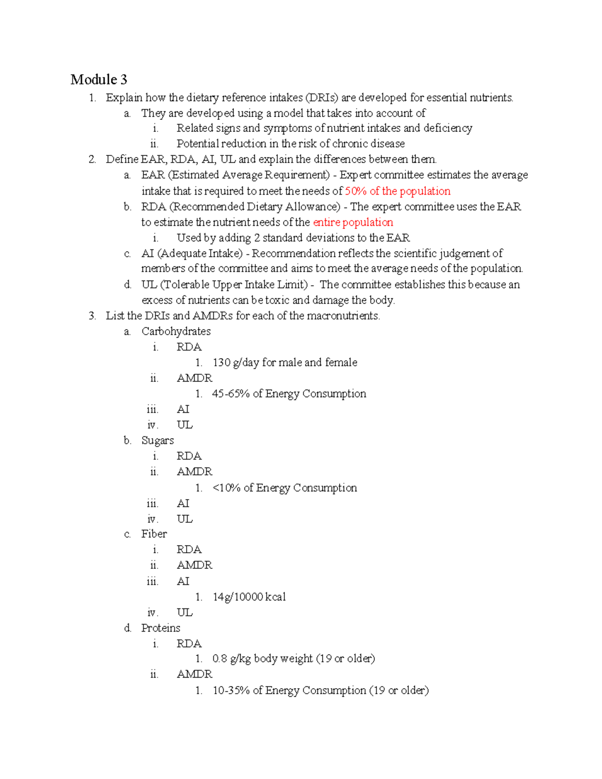 Nutrition Exam #2 Objective Questions - Module 3 Explain how the dietary reference intakes (DRIs ...