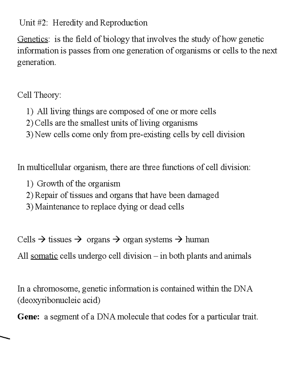4.1 The nature of heredity - Unit #2: Heredity and Reproduction ...