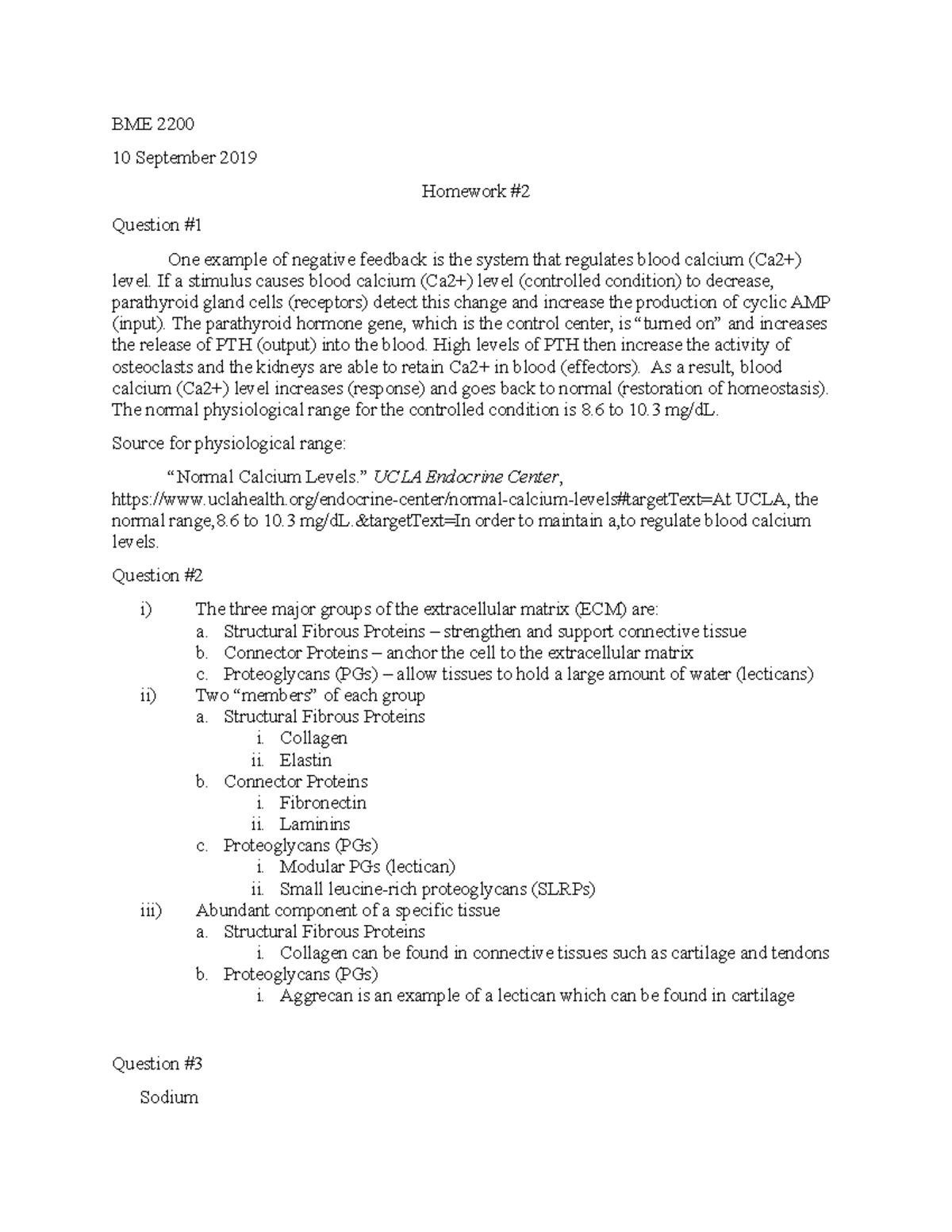 Homework #2 - BME 2200 10 September 2019 Homework # Question # One example of negative feedback ...