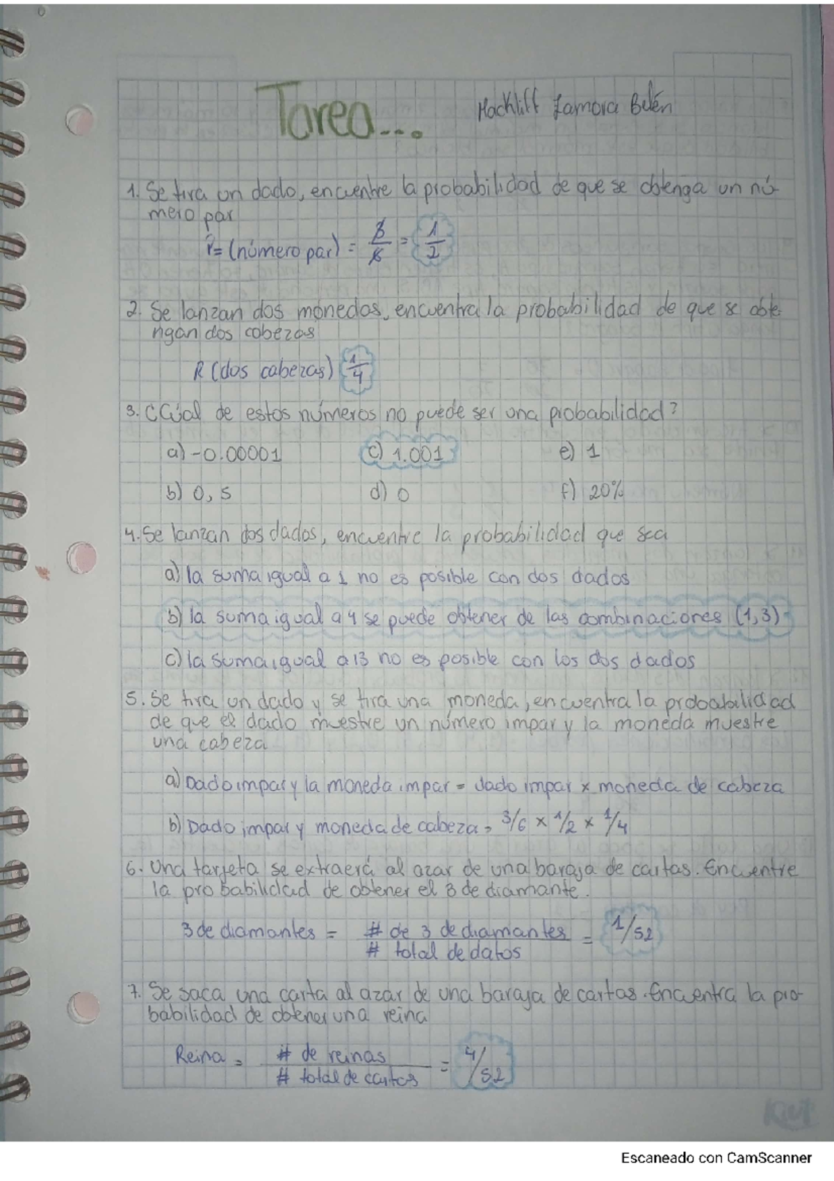 Deber 1 - Toreo Hackliff Lamora Belen 1. Se tira un dado, encuentre la ...