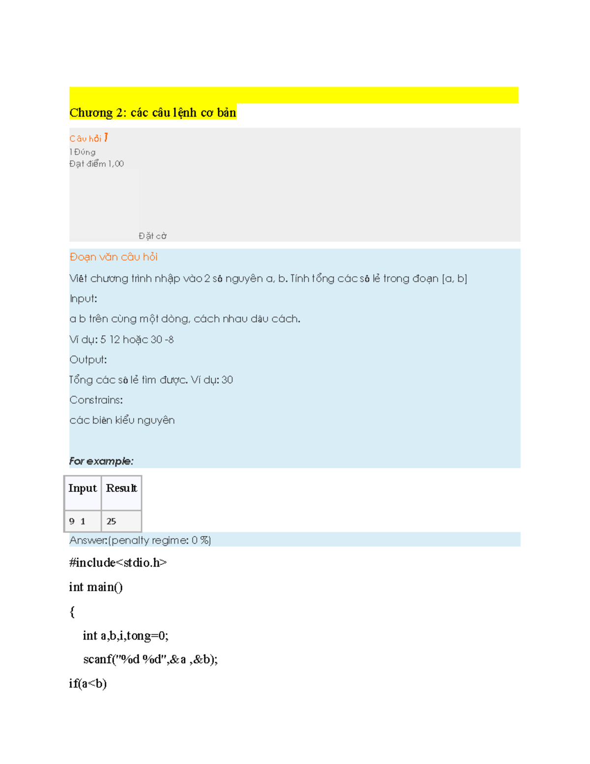 đề cương lập trình C 1 - đhhh - Chương 2: các câu lệnh cơ bản Câu hỏi 1 ...