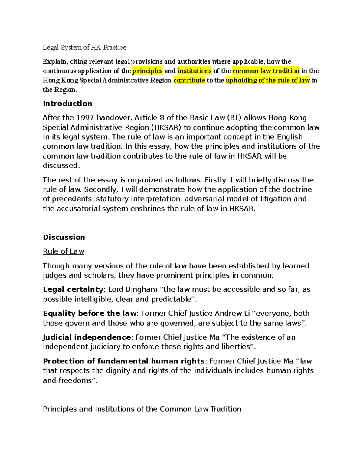 Legal System of HK Practice - Legal System of HK Practice: Explain ...