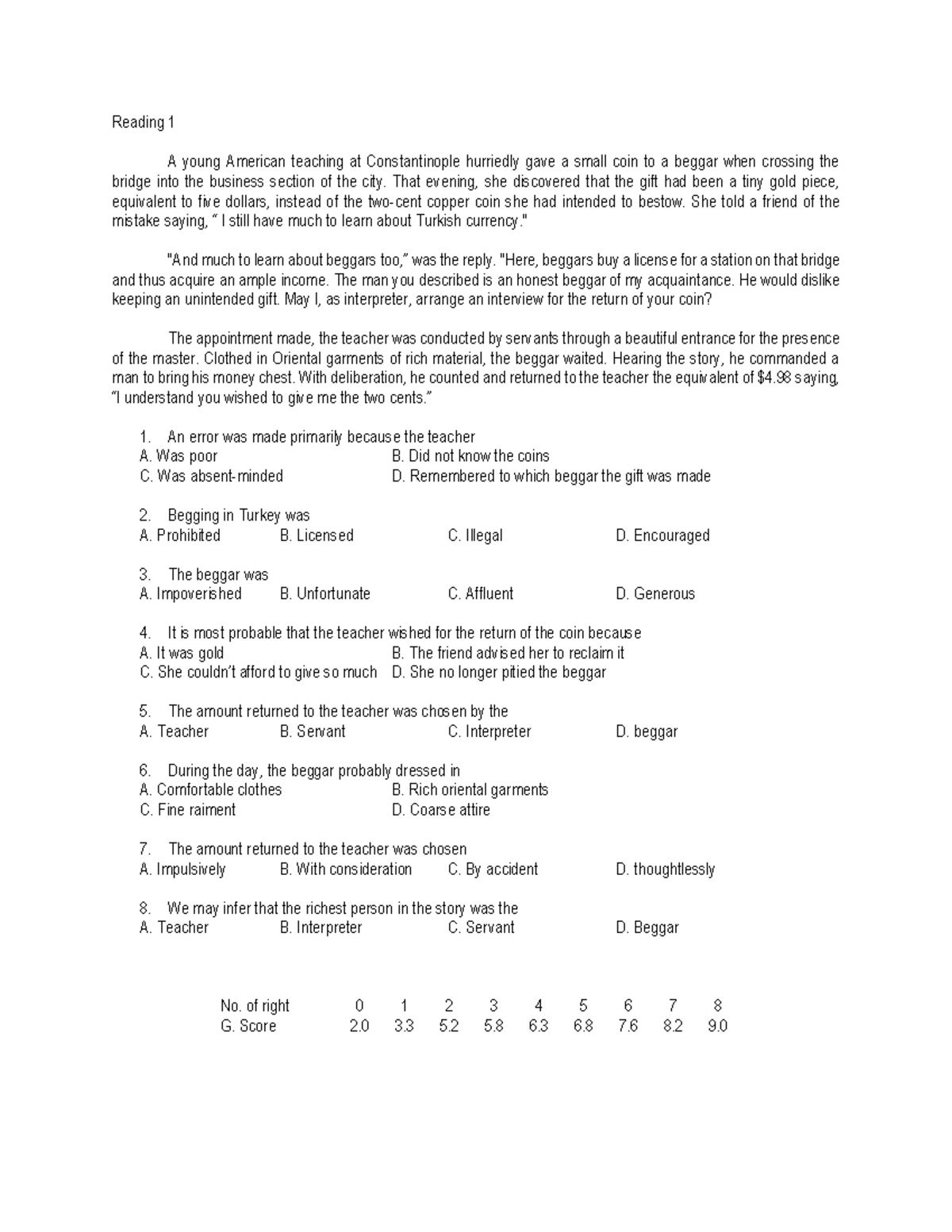 Mc Call Reading Comprehension Test - Reading 1 A young American ...