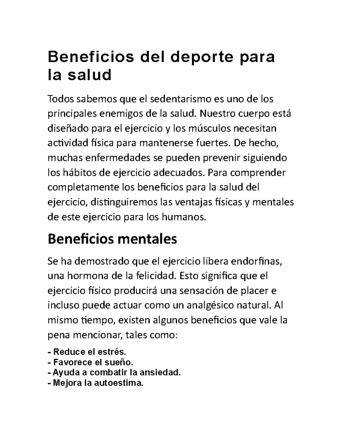 Beneficios del deporte para la salud - Beneficios del deporte para la ...