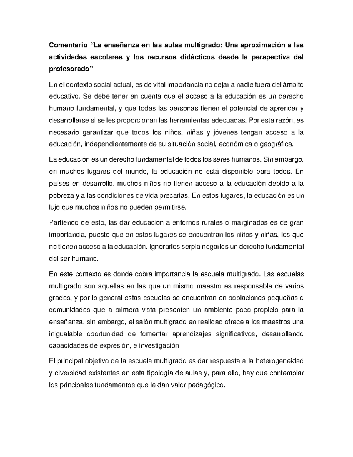 La enseñanza en las aulas multigrado: Una aproximación a las ...