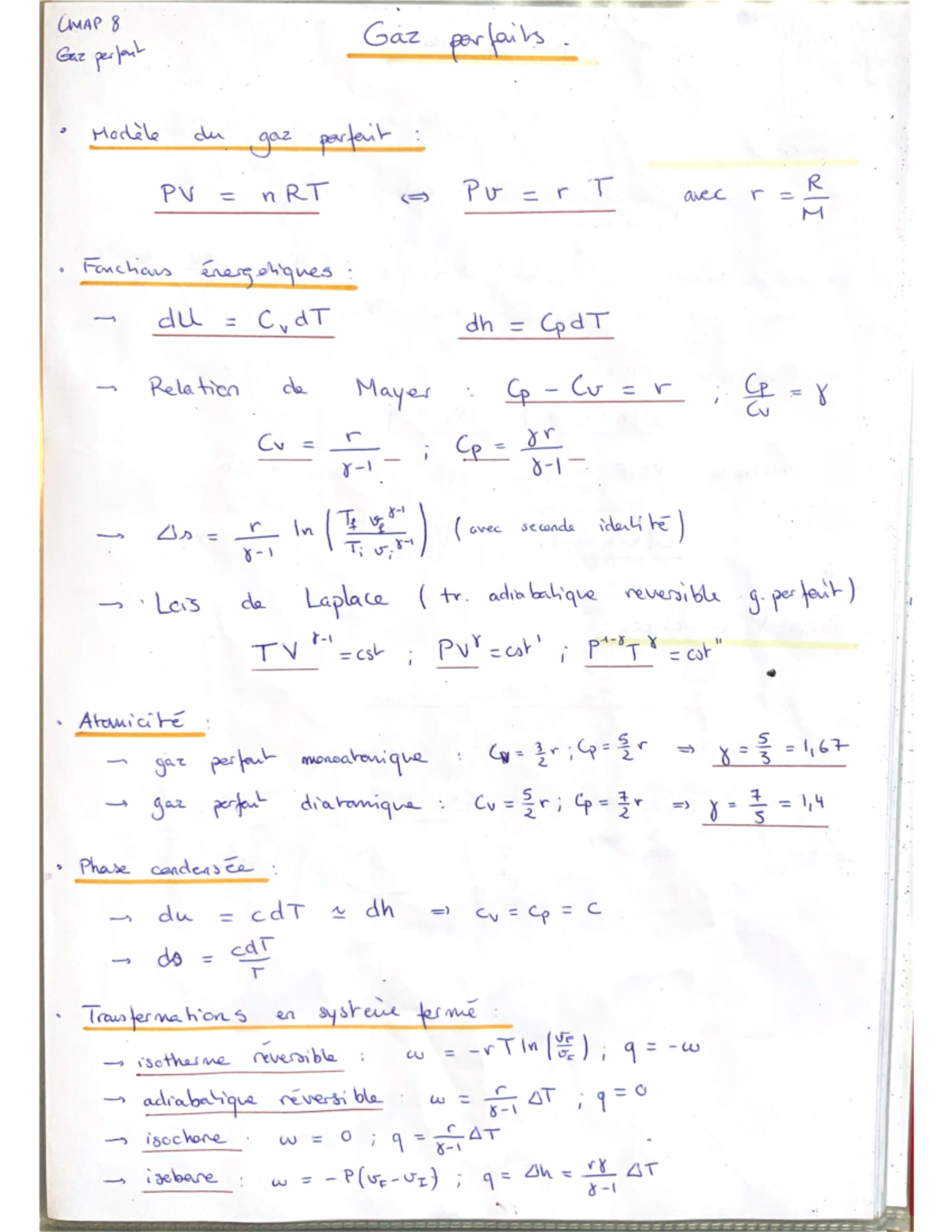 CHAP 8 - Gaz Parfait - Cours de CPGE PT* en physique - (AP 8 G z fauh ...