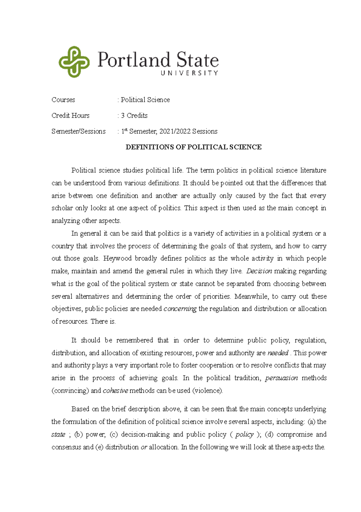 Political Science - Definition Of Political Science 1 - Courses ...