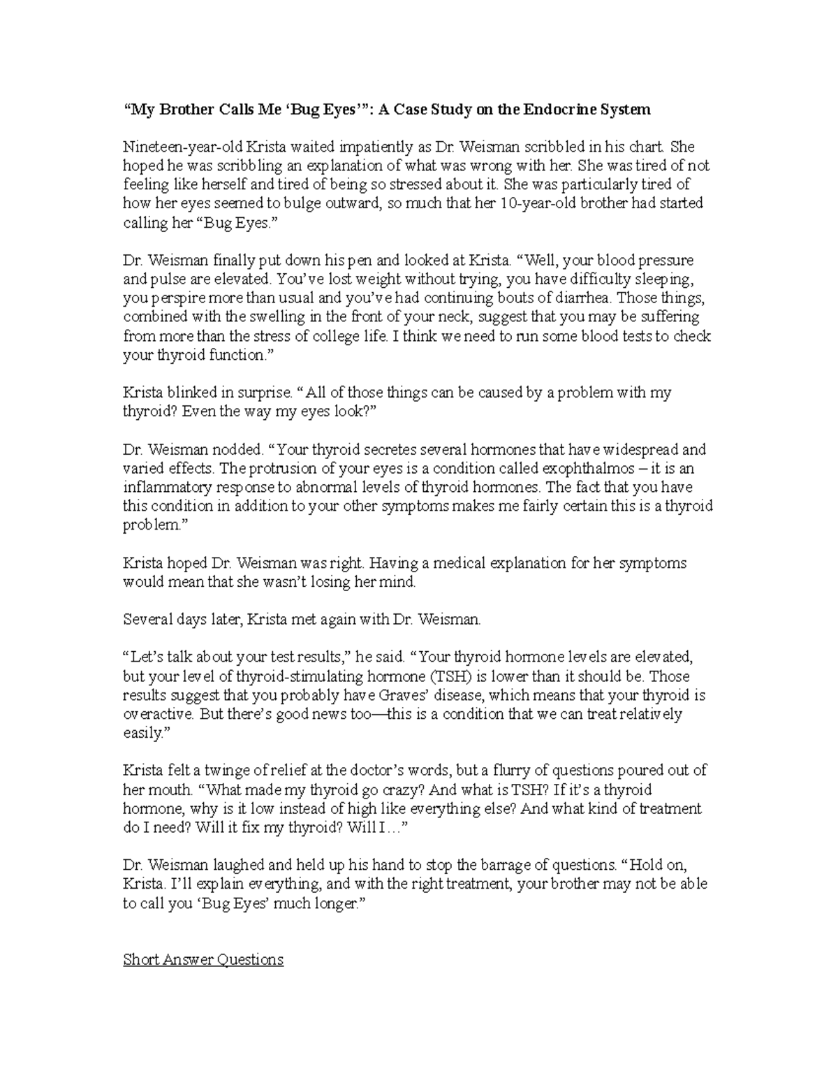 Case study lab - endocrine system - BIOL 1162 - LSU of Alexandria - Studocu