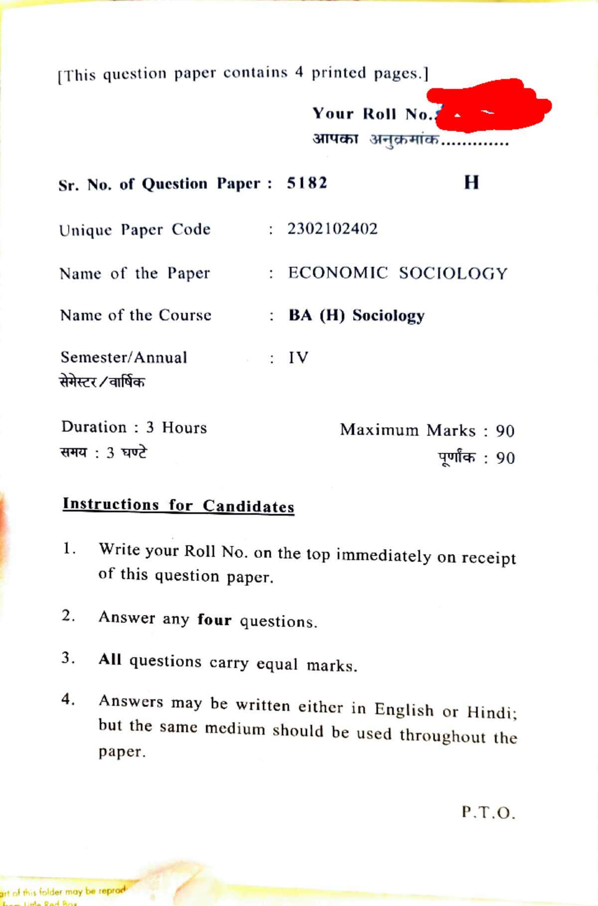 Economic Sociology Question paper - [This question paper contains 4 printed pages.] Sr. No. of ...