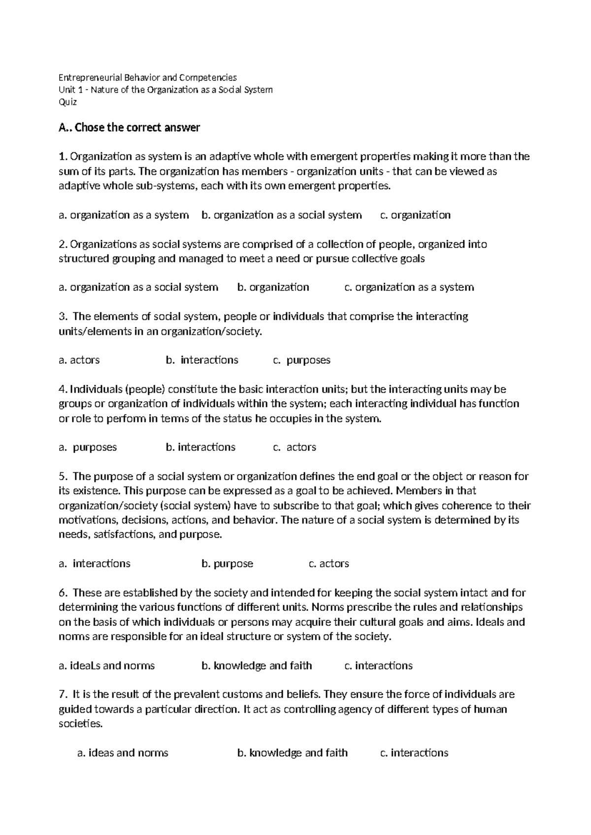 EBC - Unit 1 Quiz - It's about Entrepreneurial Behavior and ...