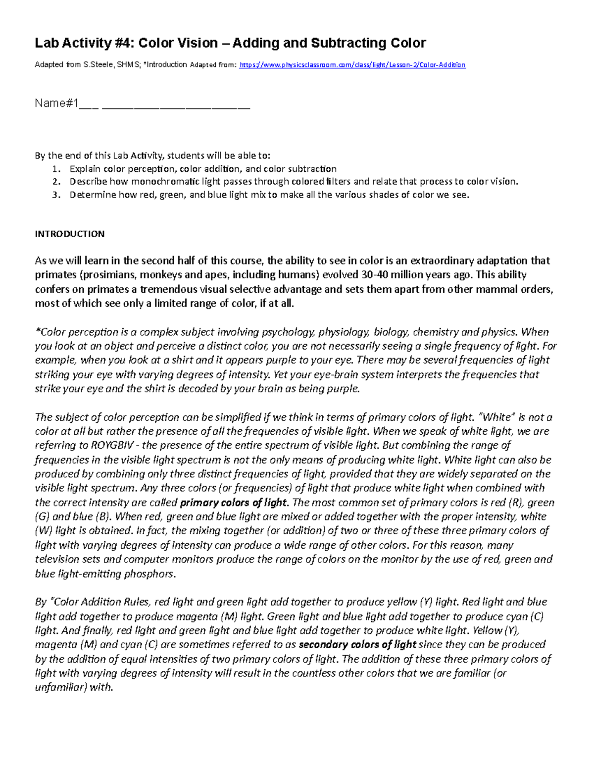 Lab Activity #4 - Color Vision (r8 - Lab Activity #4: Color Vision ...