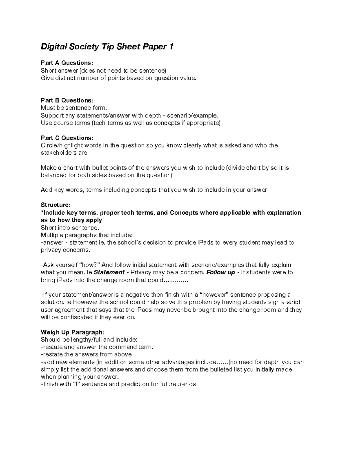 Paper 1 Tip Sheet - please it hurts - Digital Society Tip Sheet Paper 1 ...