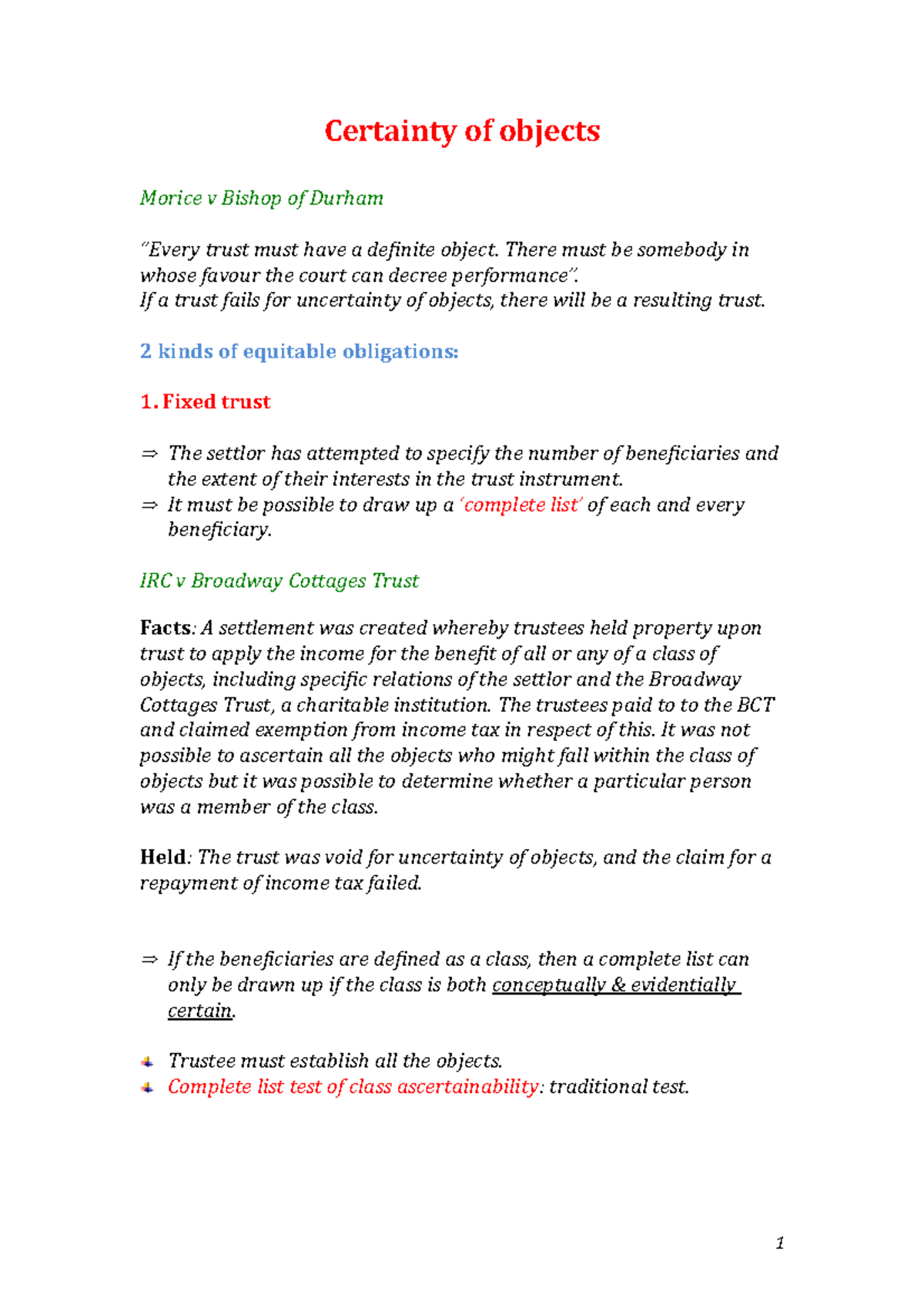 Certainty of objects - helpful notes - Certainty of objects Morice v ...