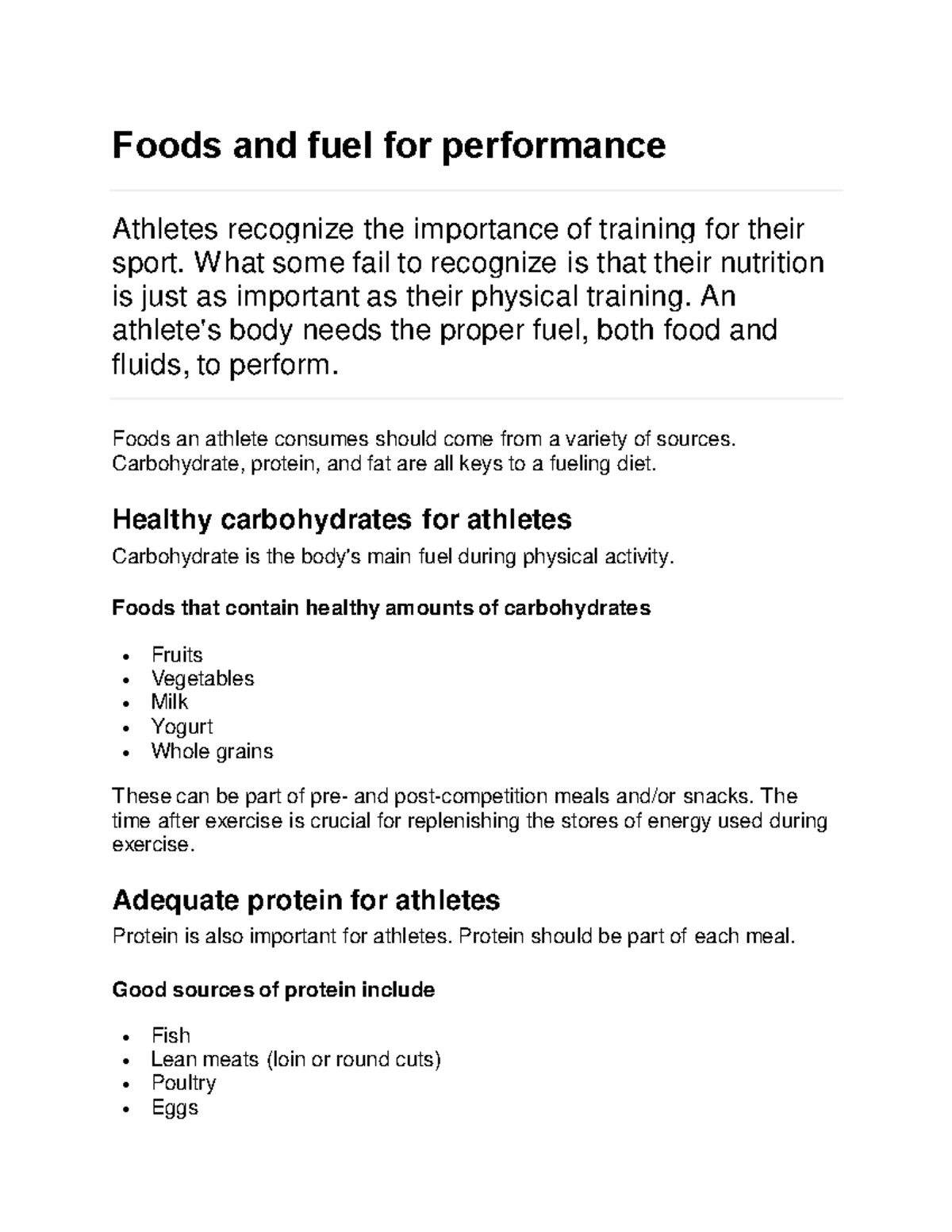 Week 003 Module Foods and fuel for performance - Foods and fuel for ...