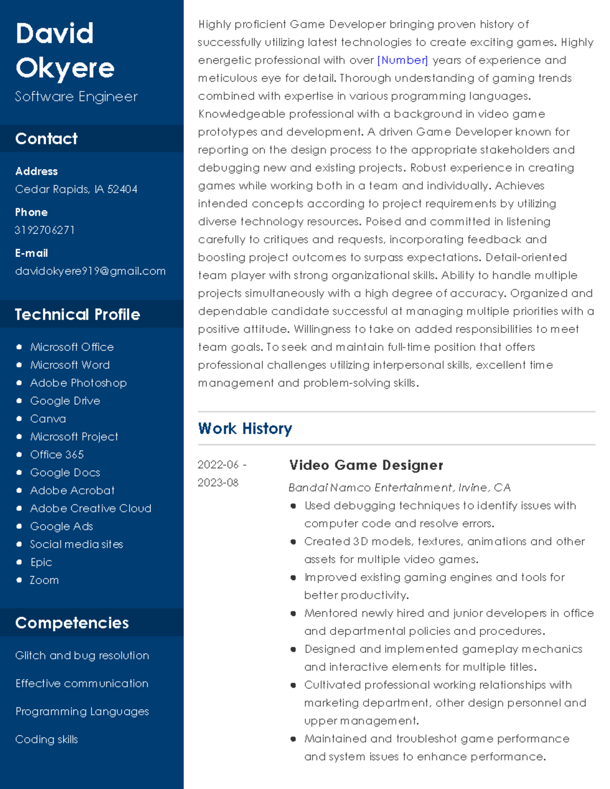 David Okyere Resume 2 - Work - Work History Software Engineer David ...