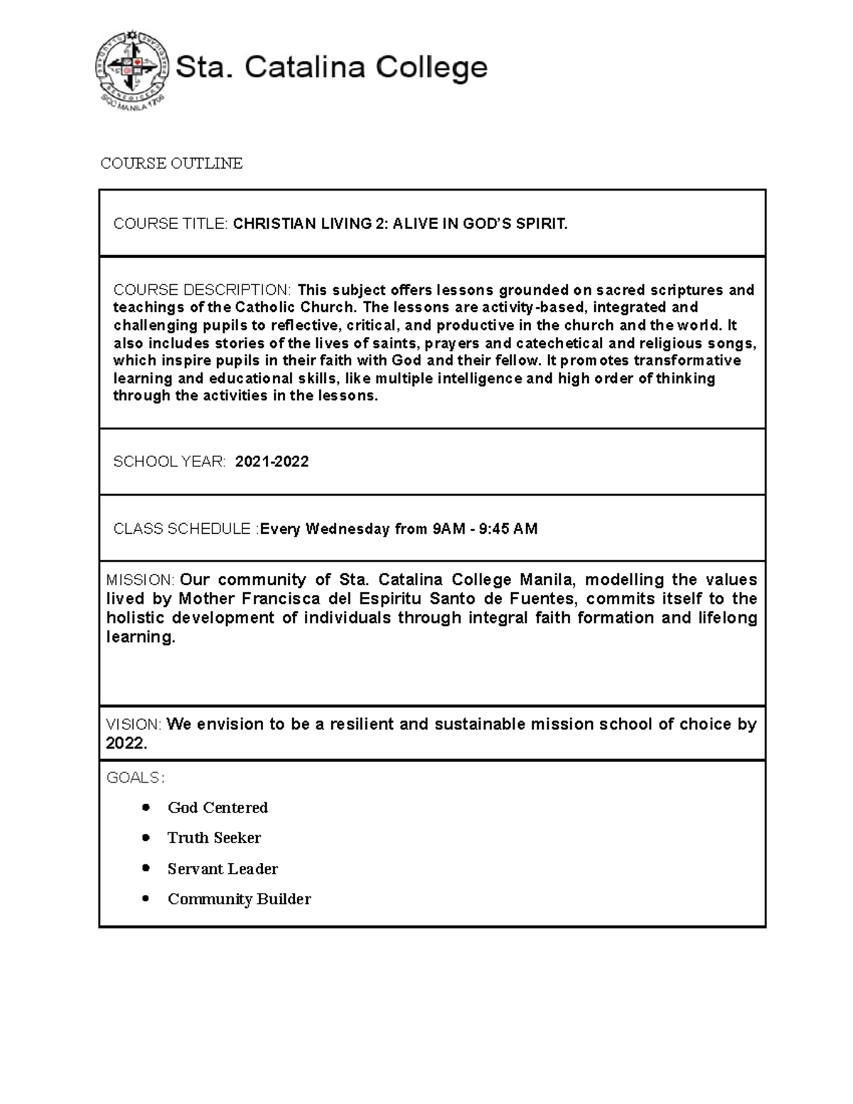 Group 1 Sample Course Outline The Teacher The School Curriculum ...
